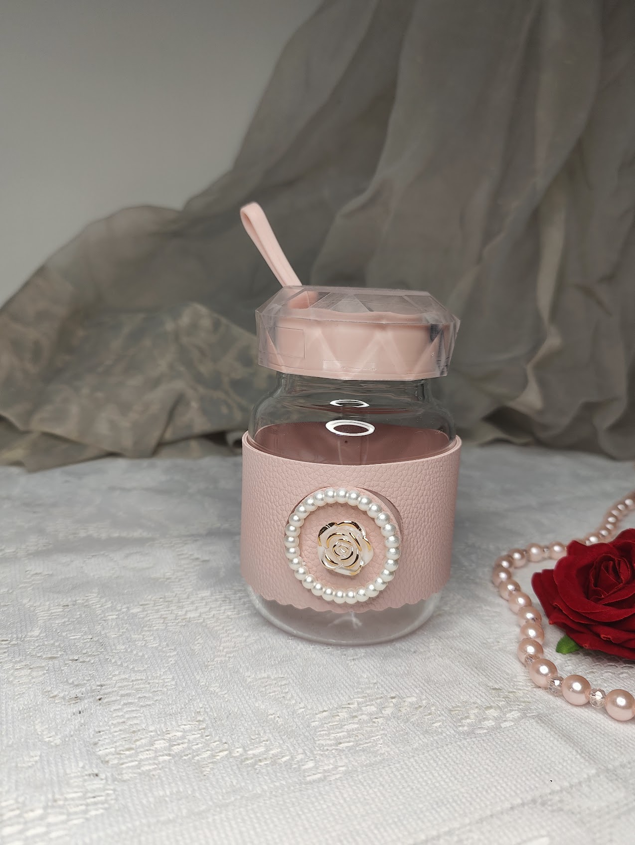 Pretty Chique Pastel Pink Glass Jar
