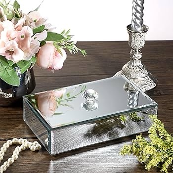 Pretty Chique Rectangle Crystal Top Mirror Box White Multipurpose ...