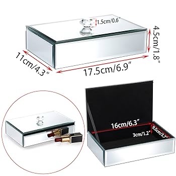 Pretty Chique Rectangle Crystal Top Mirror Box White Multipurpose ...
